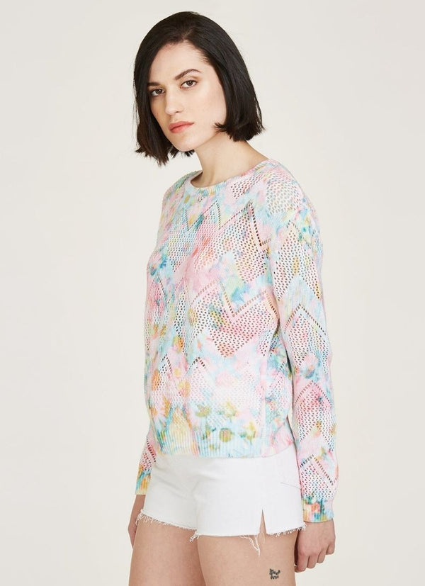 Pointelle Daisy Print Crew - Indigo Bay